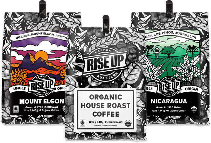 RISE UP COFFEE | 100% FAIR TRADE | 100% ORGANC | 100% MOLD FREE
